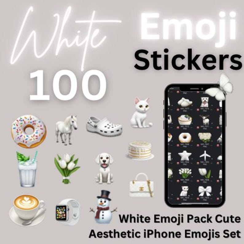 100 White Emoji Stickers for Ios 18 | Clean Girl Aesthetic Minimal ...