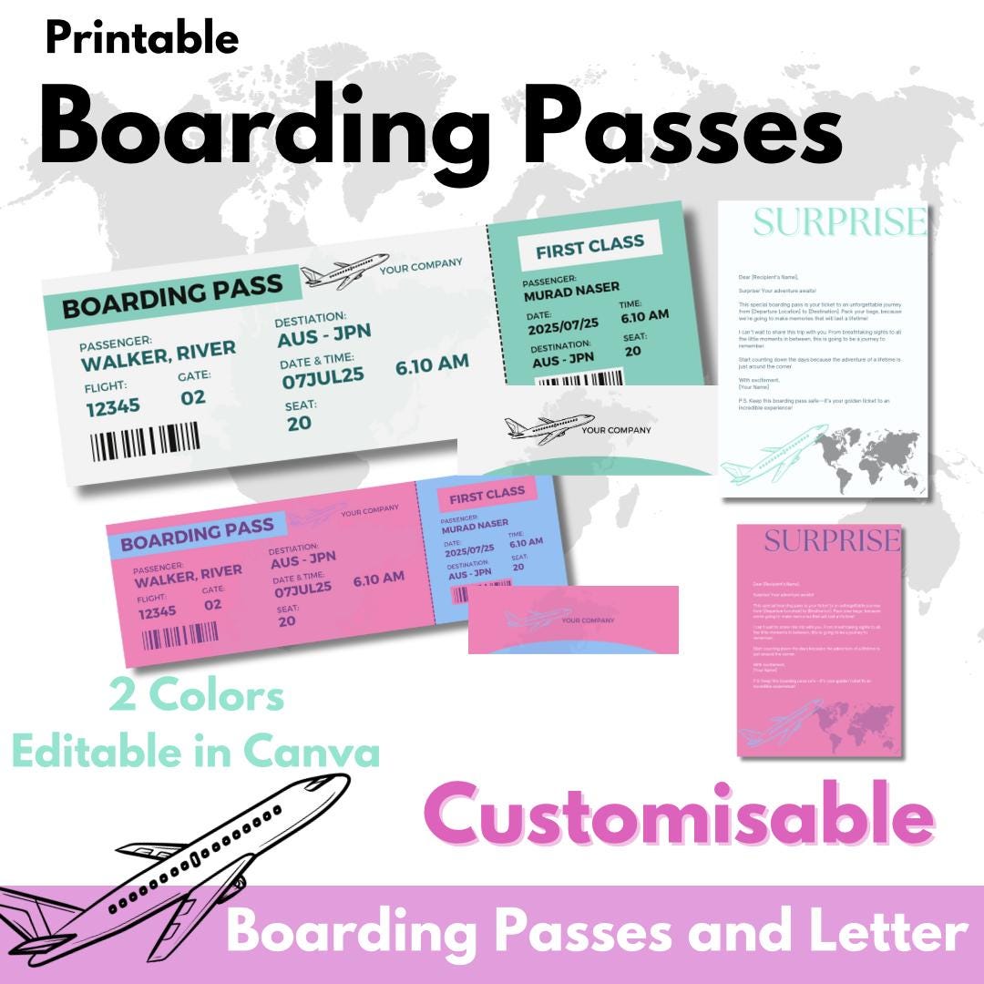 Customizable Boarding Pass Canva Template | Surprise Gift Editable in ...