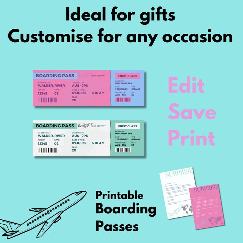 Customizable Boarding Pass Canva Template | Surprise Gift Editable in ...