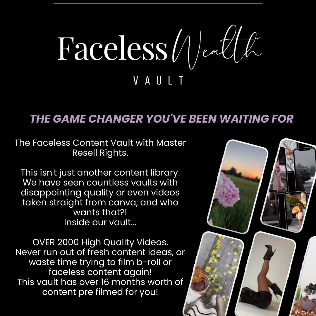 FACELESS Wealth Vault 2000 Videos for Your Content and Reels, Done for You. Digital Product ...