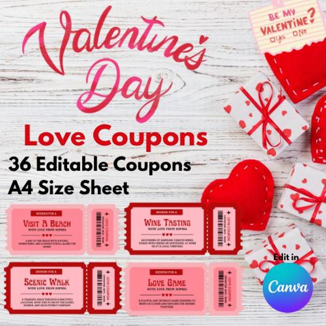 Customizable Love Coupon Book Template | Editable Printable Love ...