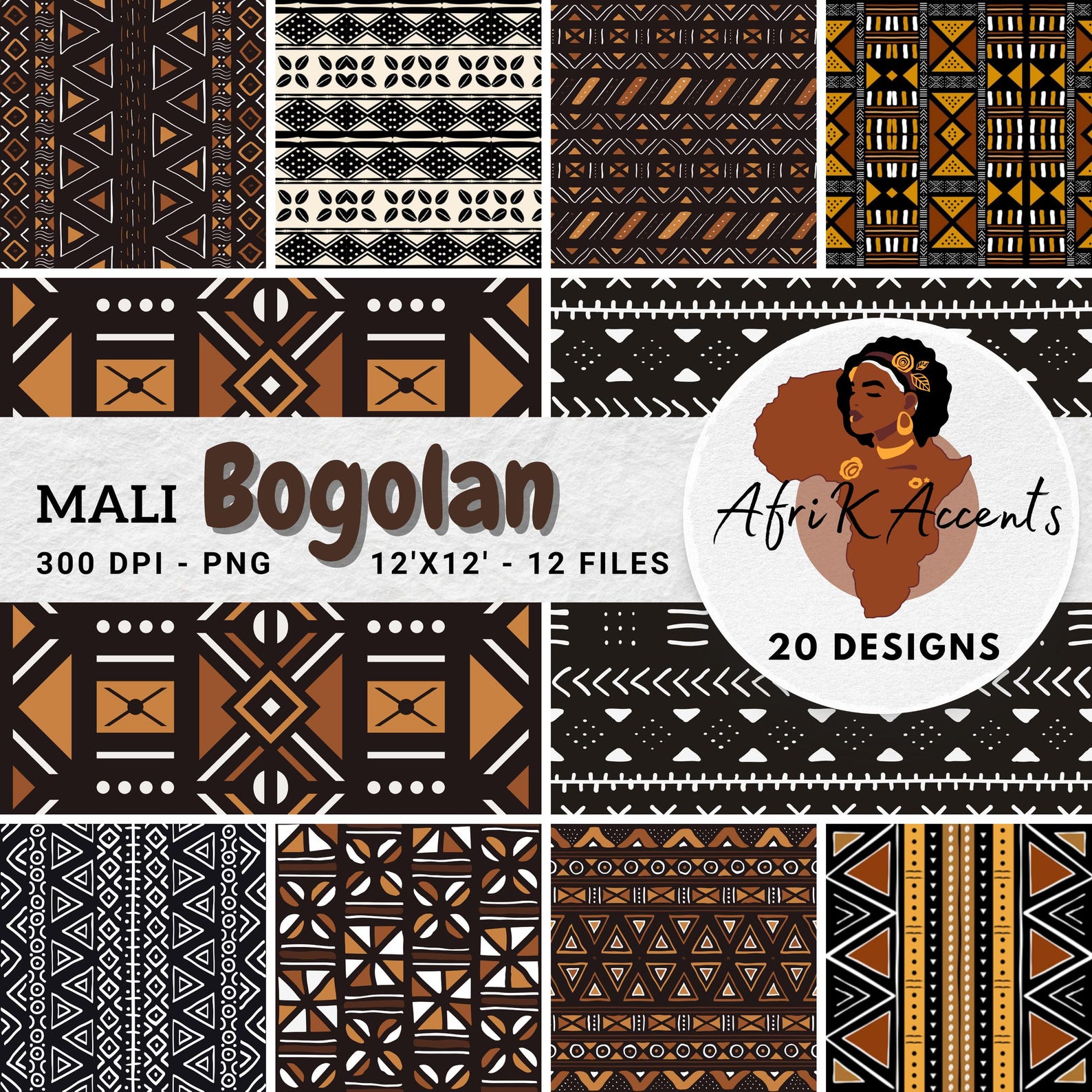 Mali Bogolan - African Print Fabric Seamless Tribal Pattern Digital ...
