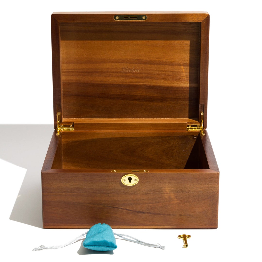 Premium Acacia Wood Natural Wood Box With Lockable Lid for Jewelry ...