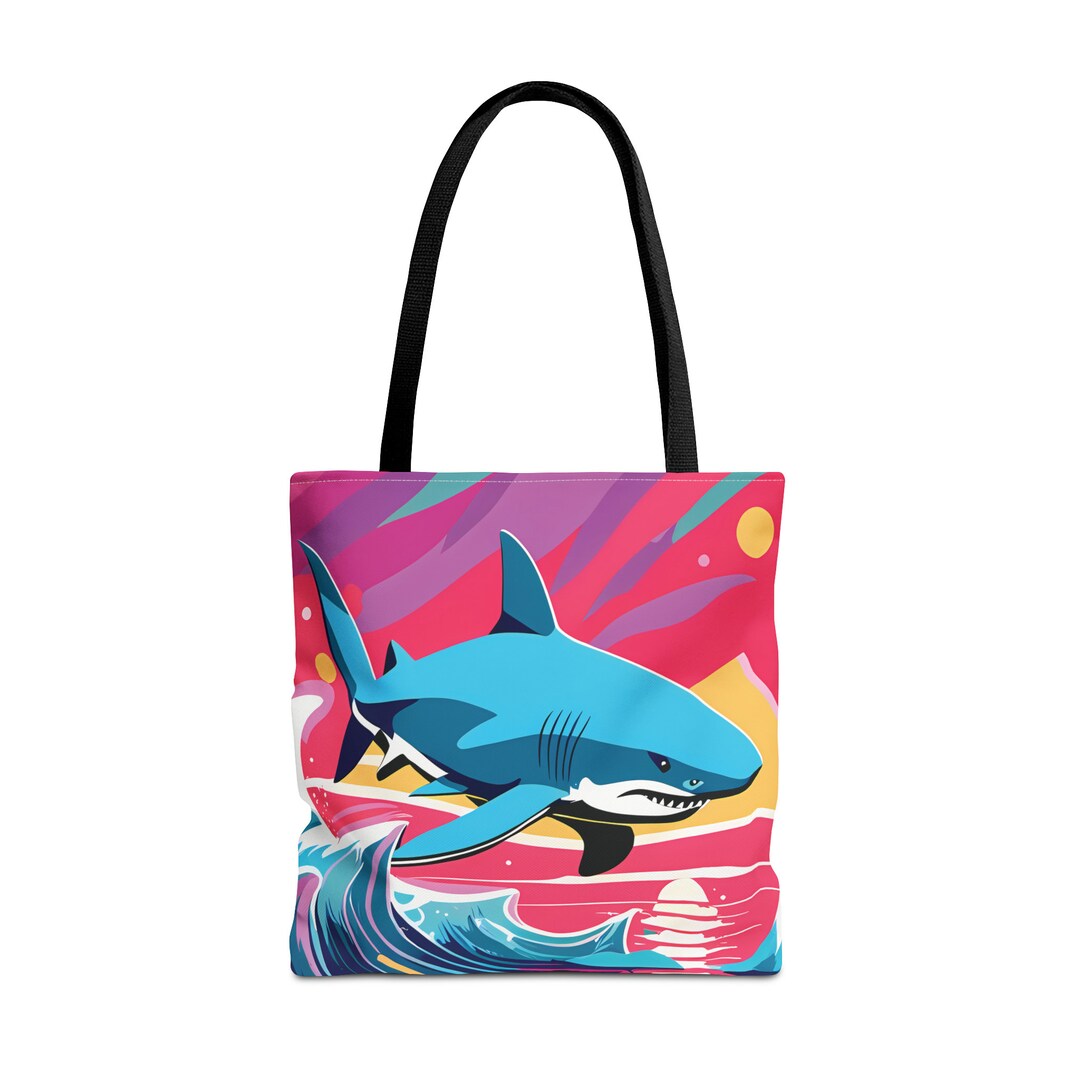 Dynamic Shark Tote Bag Ocean Predator Design, 3 Sizes, 5 Handle Colors ...