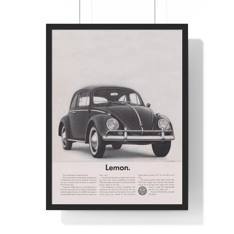 1960 VW Beetle Ad Named Lemon Gallery Printed, Vertical Frame Available ...