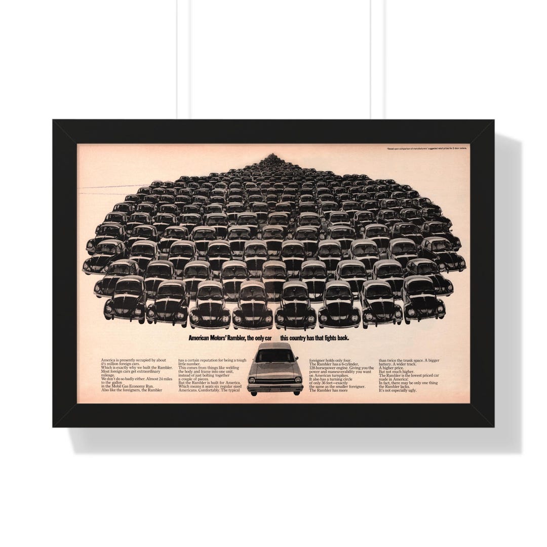 1968 AMC Rambler VW Bug Ad Vintage Car Art Print, Framed Horizontal ...