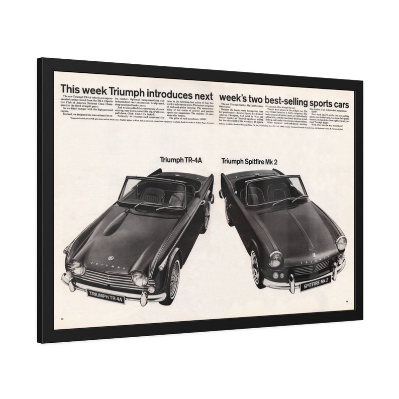 1965 Triumph TR4A Spitfire MK2 Printed Advertisement Framed Paper ...