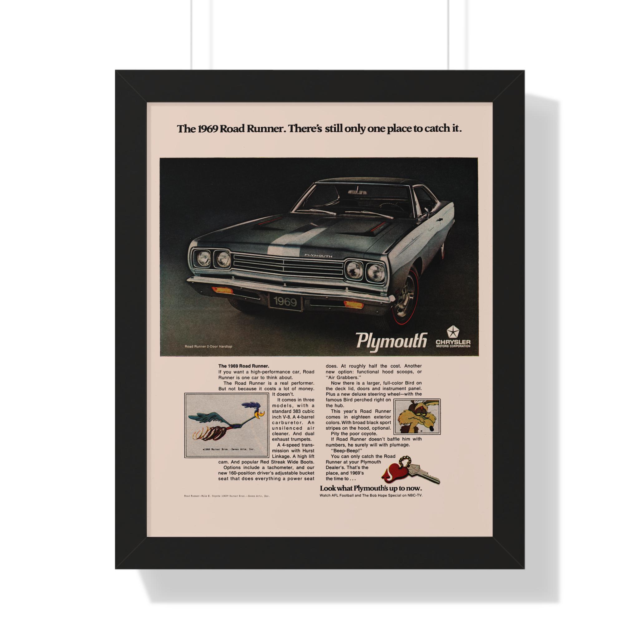 1969 Plymouth Road Runner Printed Advertisement Framed Vertical Poster ...