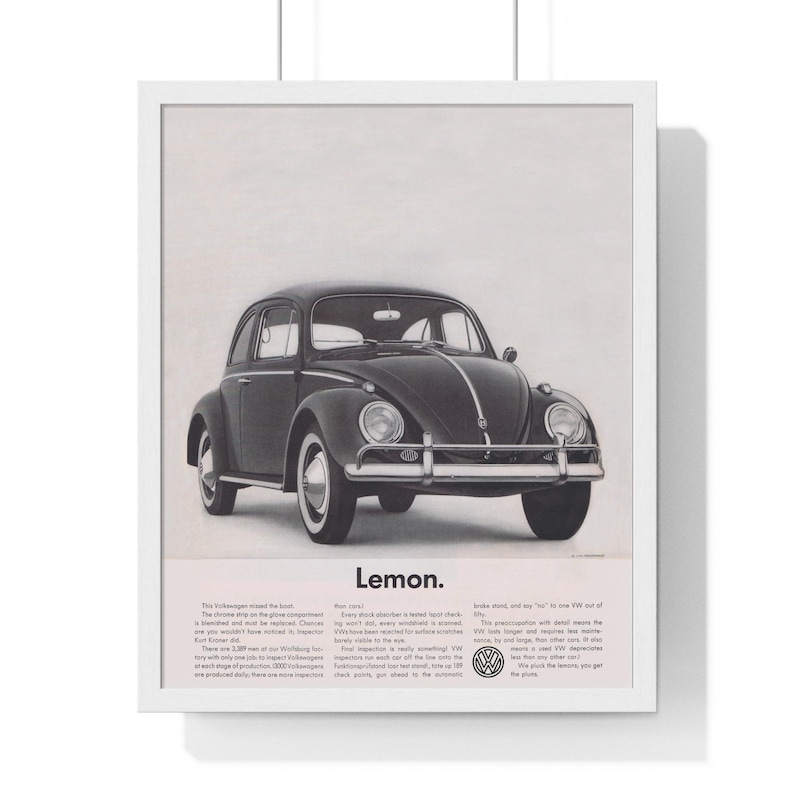 1960 VW Beetle Ad Named Lemon Gallery Printed, Vertical Frame Available ...