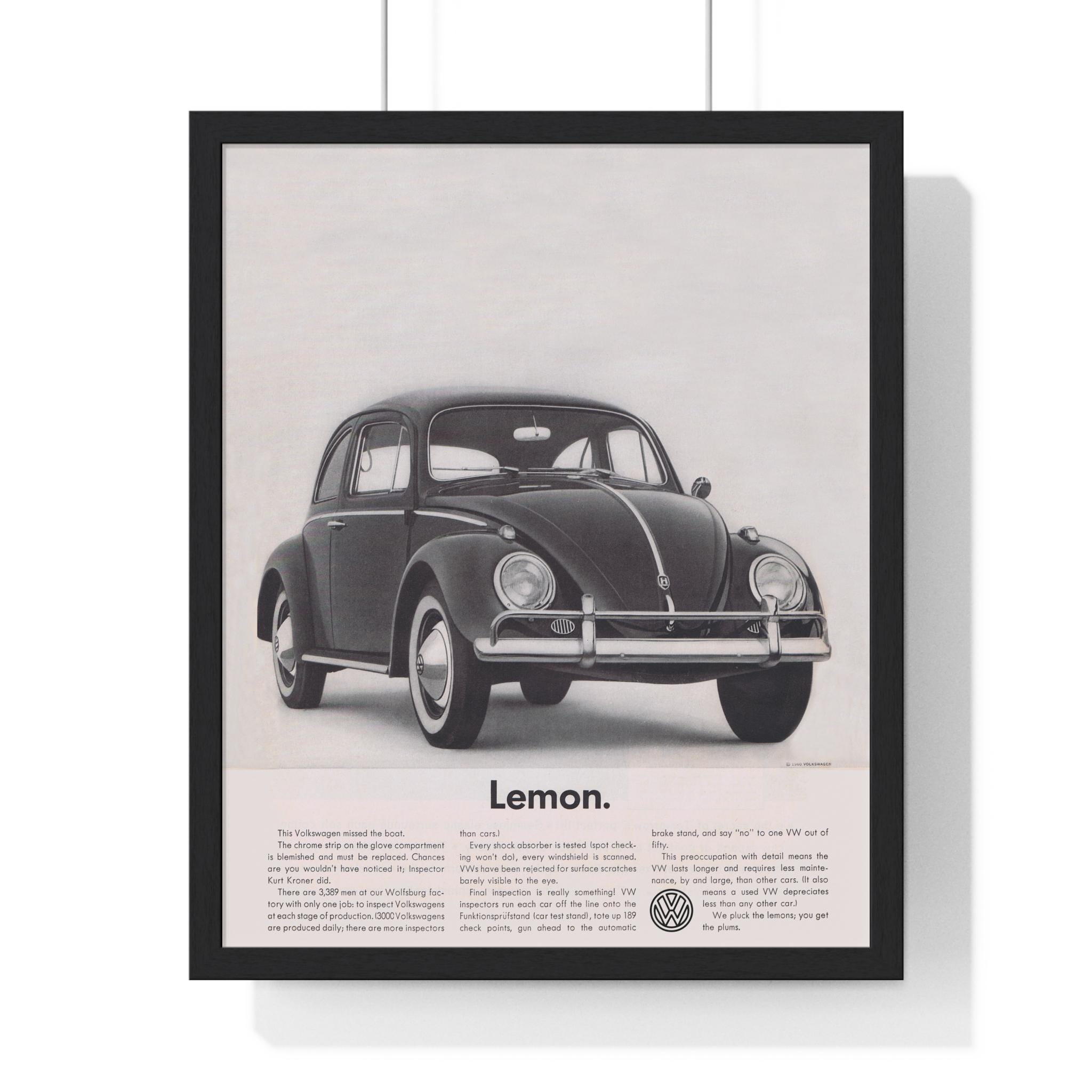 1960 VW Beetle Ad Named Lemon Gallery Printed, Vertical Frame Available ...