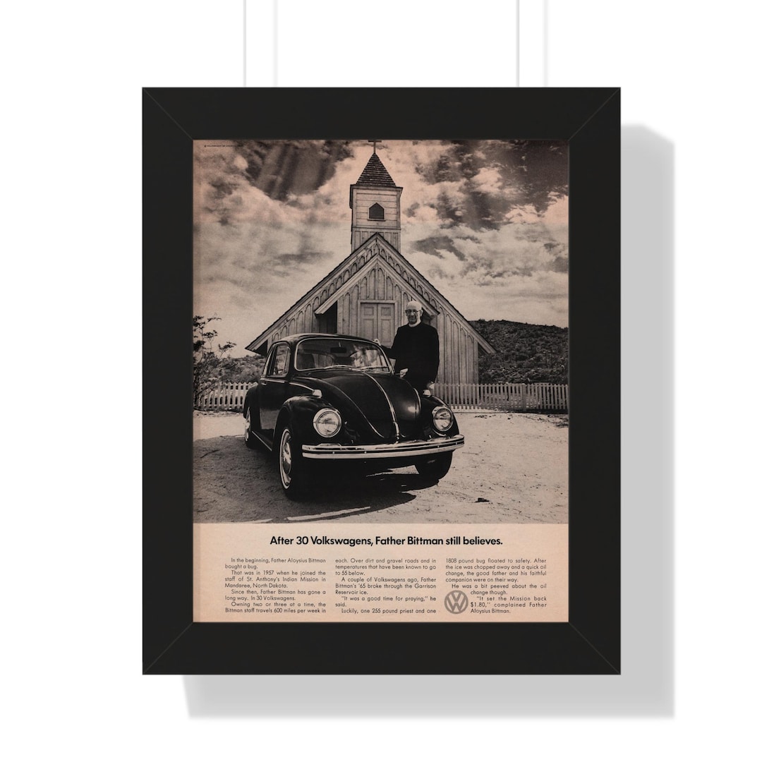 1969 Volkswagen Beetle Bug Priest Printed Advertisement Framed Vertical ...