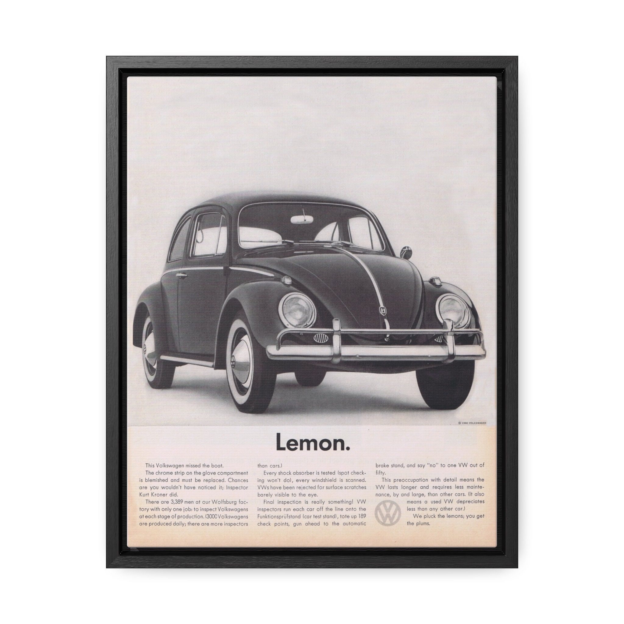 1960 VW Beetle Ad Named Lemon Gallery Canvas Wraps, Vertical Frame - Etsy