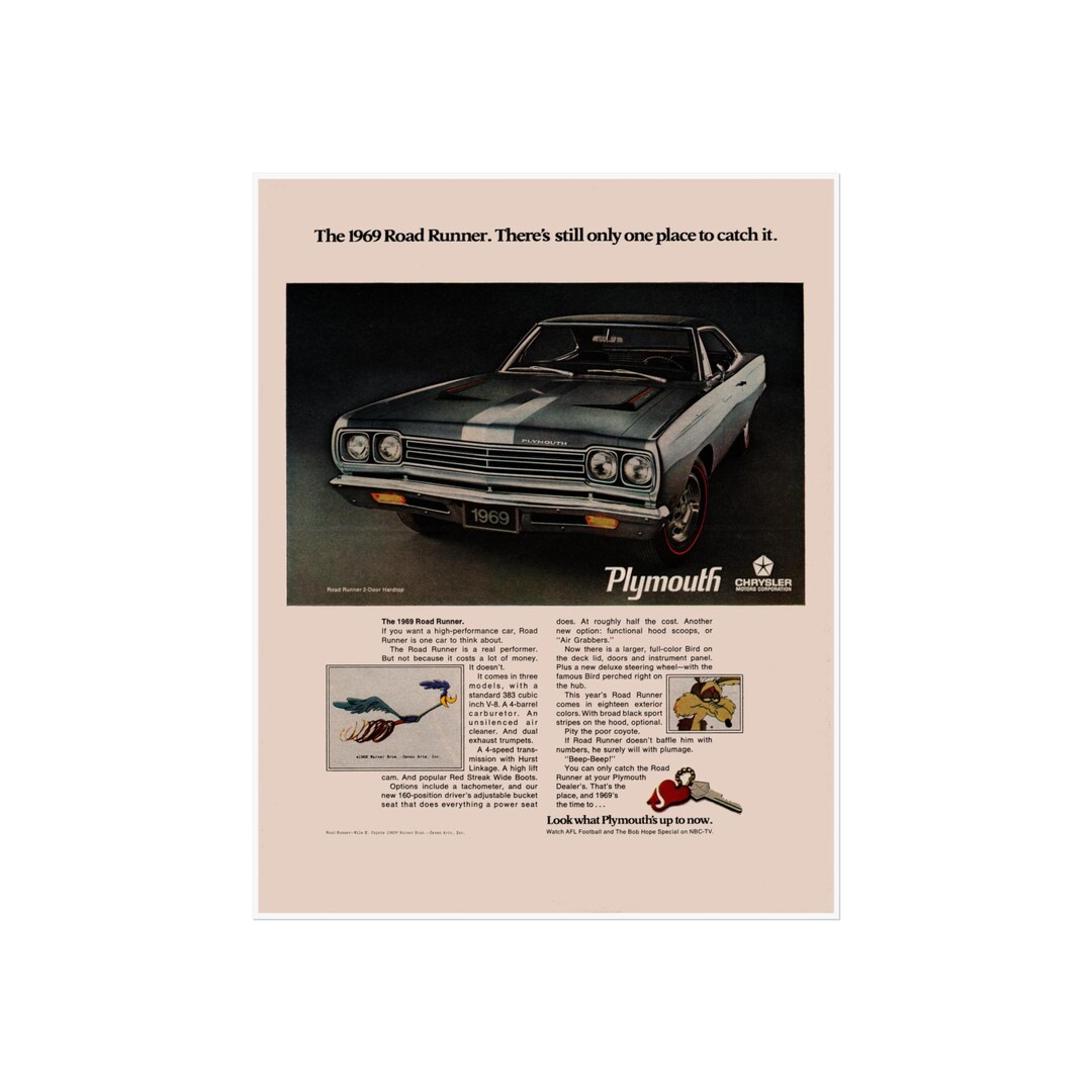 1969 Plymouth Road Runner Vintage Car Poster | Fine Art Print - Etsy