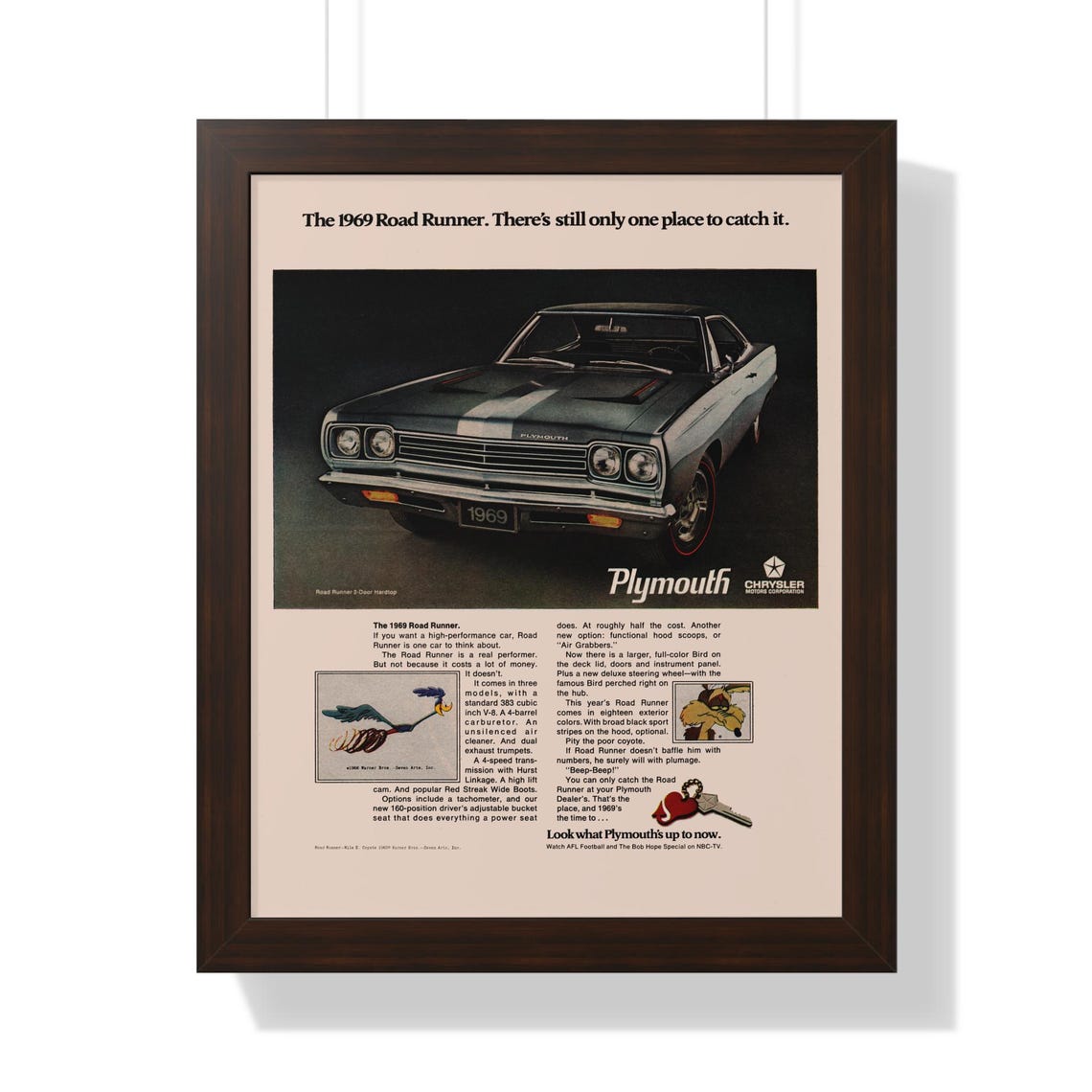 1969 Plymouth Road Runner Printed Advertisement Framed Vertical Poster ...