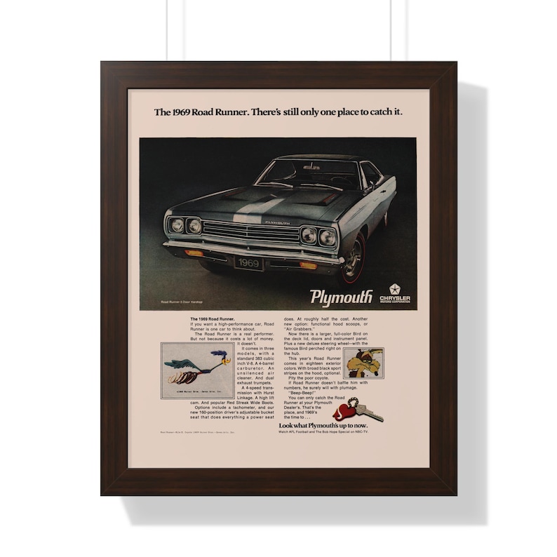 1969 Plymouth Road Runner Printed Advertisement Framed Vertical Poster ...