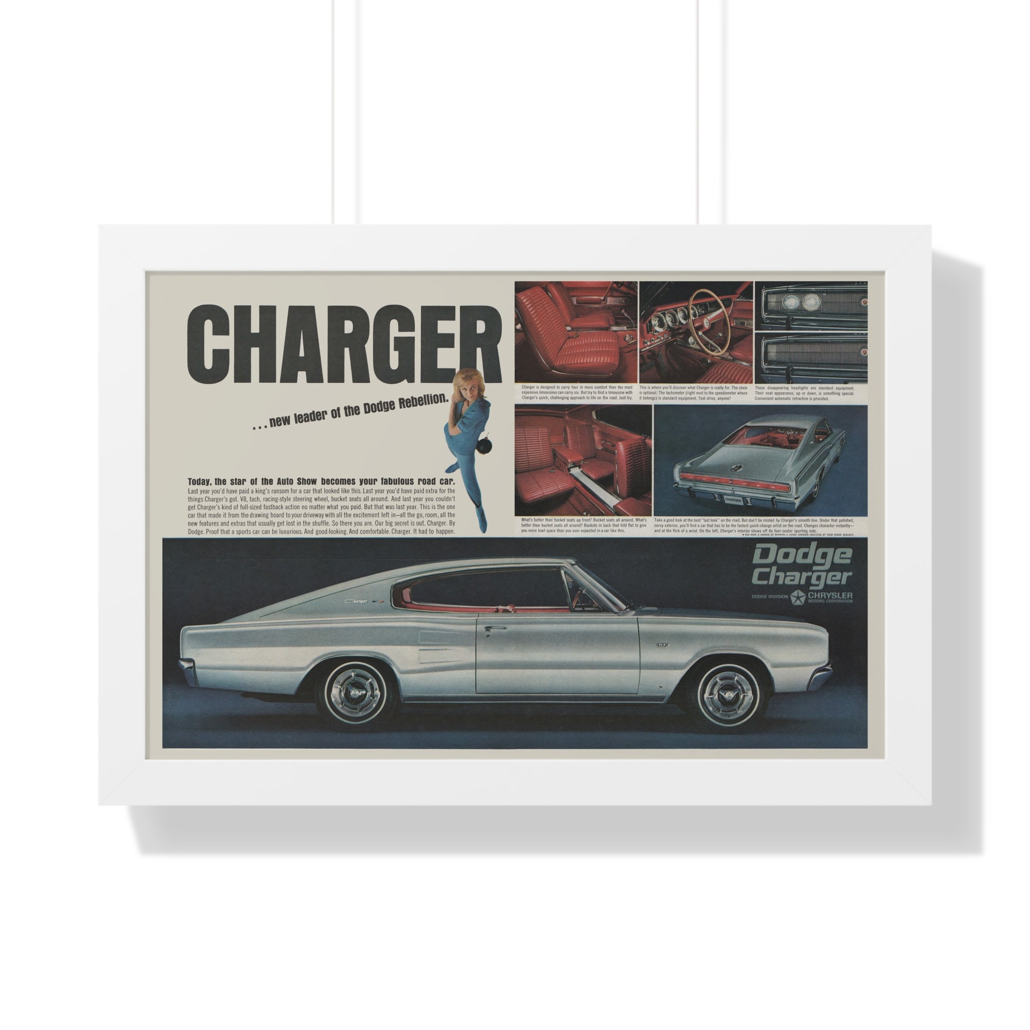 1966 Dodge Charger Framed Horizontal Poster 24" X 16" - Etsy