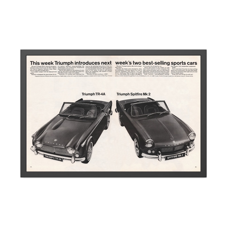 1965 Triumph TR4A Spitfire MK2 Printed Advertisement Framed Paper ...