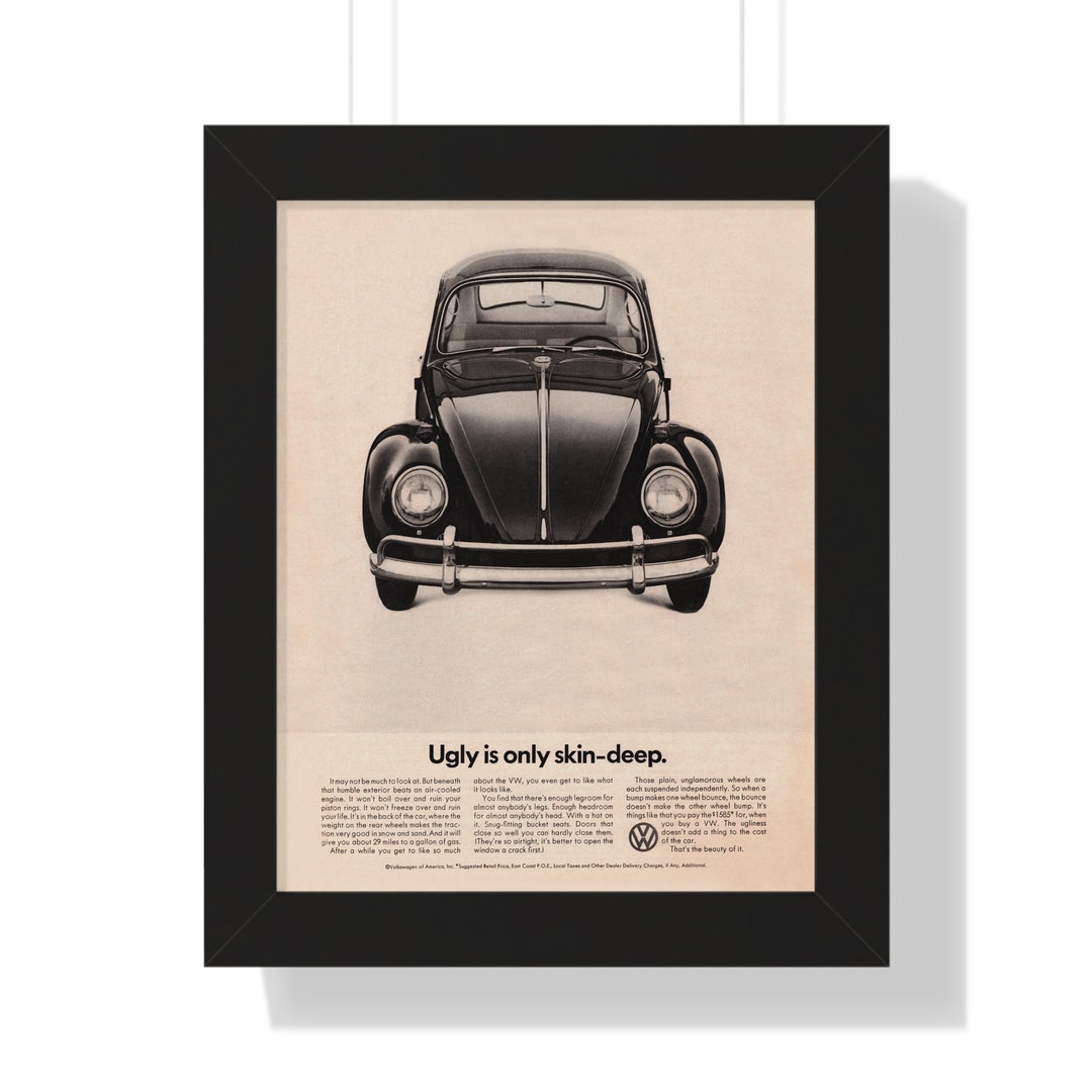 1966 Volkswagen Beetle Ugly is Only Skin Deep Printed Framed Vertical ...