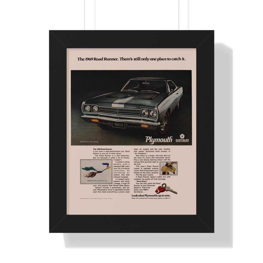 1969 Plymouth Road Runner Printed Advertisement Framed Vertical Poster ...