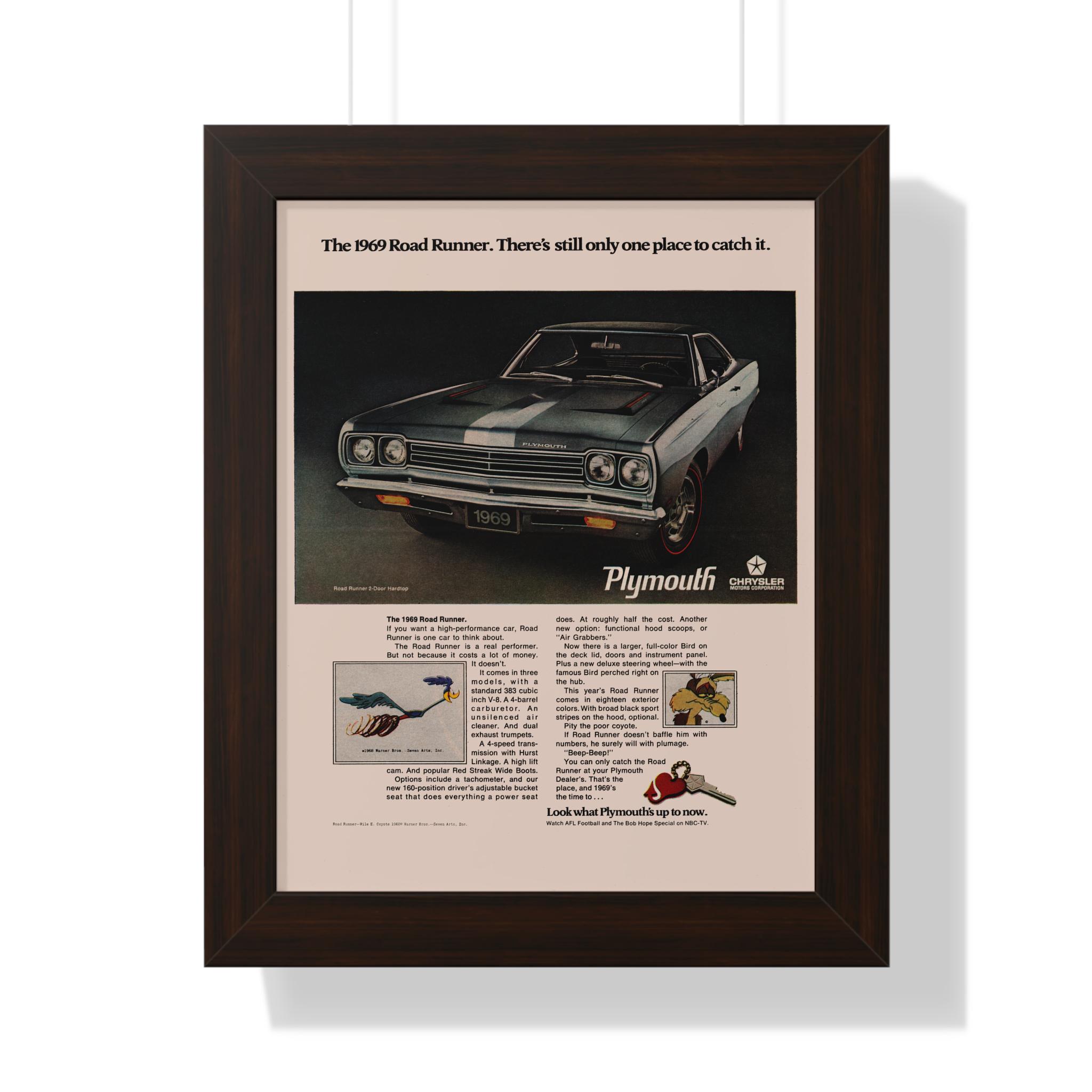 1969 Plymouth Road Runner Printed Advertisement Framed Vertical Poster ...