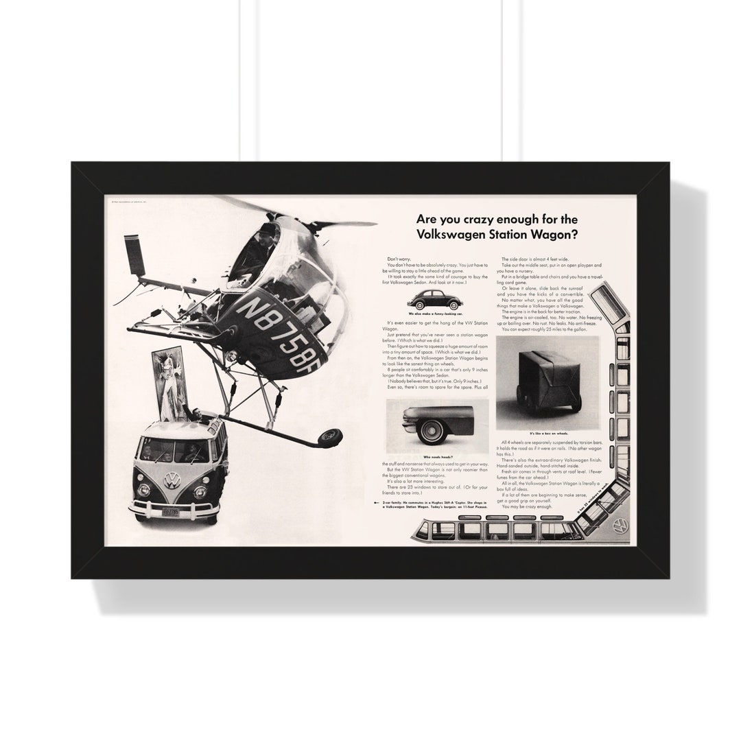 1963 Volkswagen Bus Helicopter Box Dbl Printed Ad Framed Horizontal ...