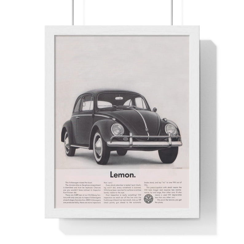 1960 VW Beetle Ad Named Lemon Gallery Printed, Vertical Frame Available ...