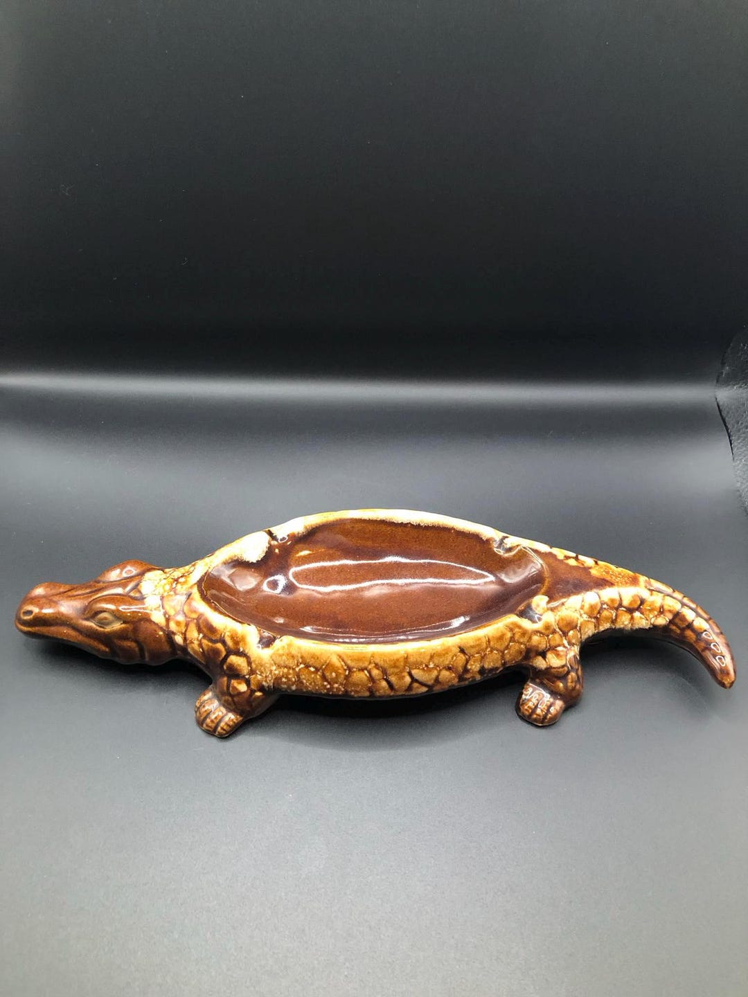 Vintage Alligator Ashtray • 1950s Japanese Ceramic Brown Drip Glaze - Etsy