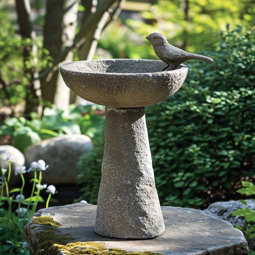 Pedestal With Statue Bird Bath, Riverstone Bird Bath - Etsy