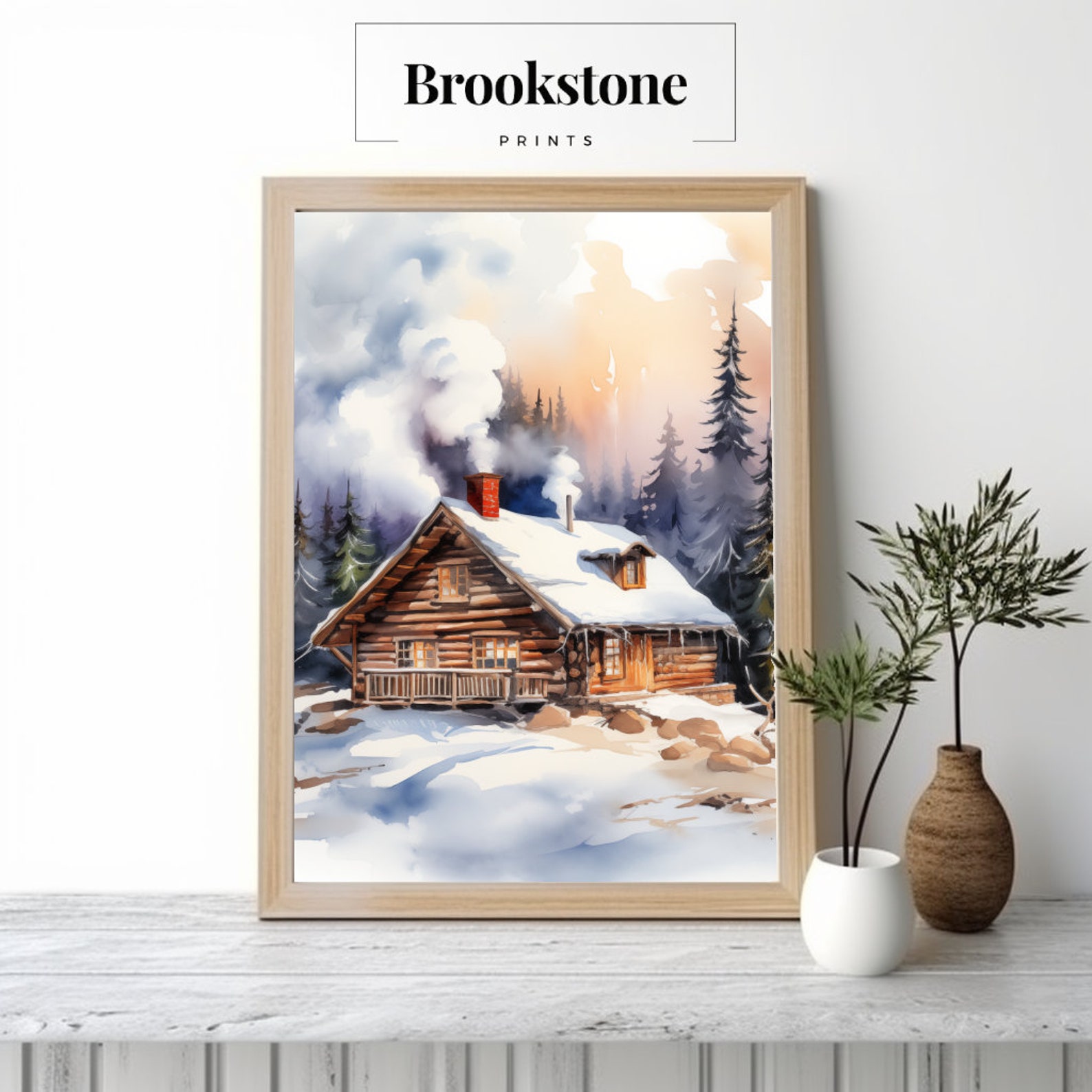 Winter Print, Watercolor Christmas Art, Printable Wall Art, Snow Home ...