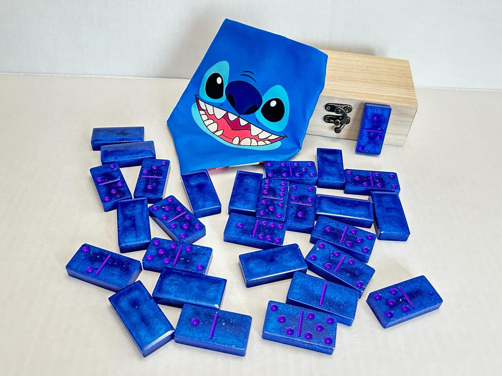 Blue and Purple Lilo and Stitch Custom Epoxy Design Professional Domino ...
