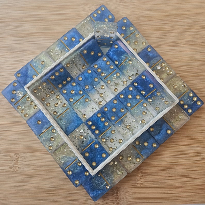 Blue and Gold Epoxy Professional Domino Set With Box - Etsy