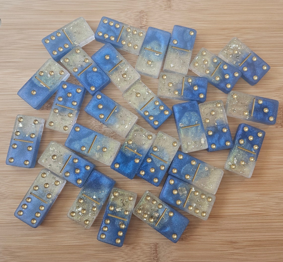 Blue and Gold Epoxy Professional Domino Set With Box - Etsy
