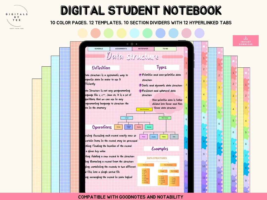 Digital Notebook Student Notebook Pastel Portrait Notebook With ...