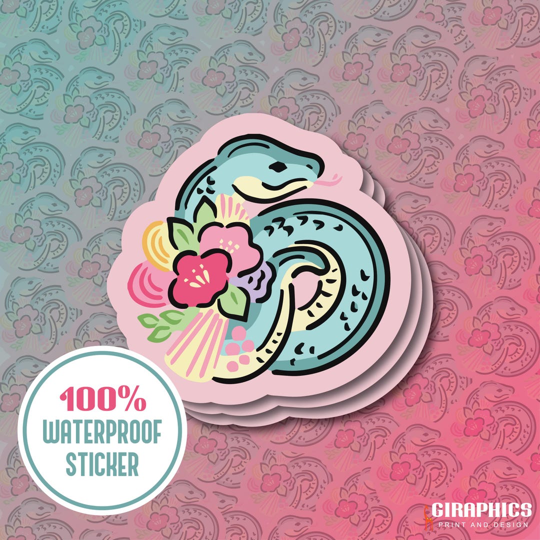 Floral Snake Sticker: Boho Vinyl Decal - Waterproof Laptop & Water ...