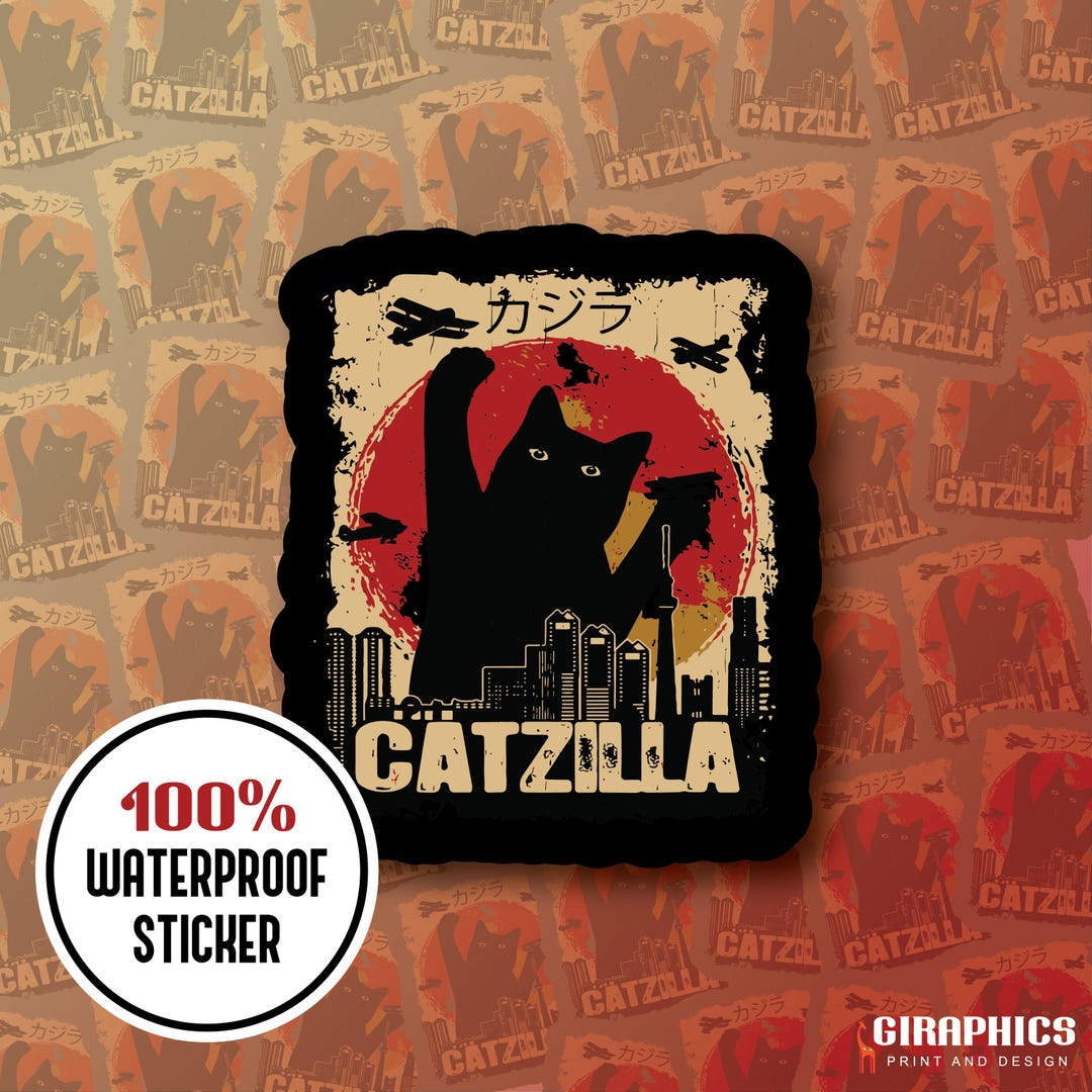 Catzilla Sticker: Funny Waterproof Vinyl Decal - Godzilla Anime Cat ...