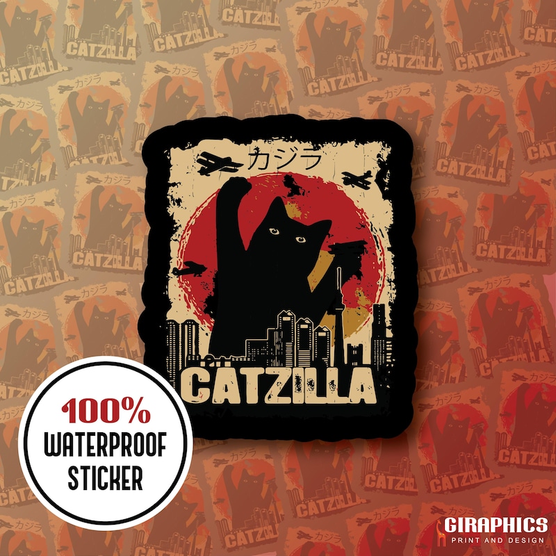 Cat Godzilla Sticker - Etsy