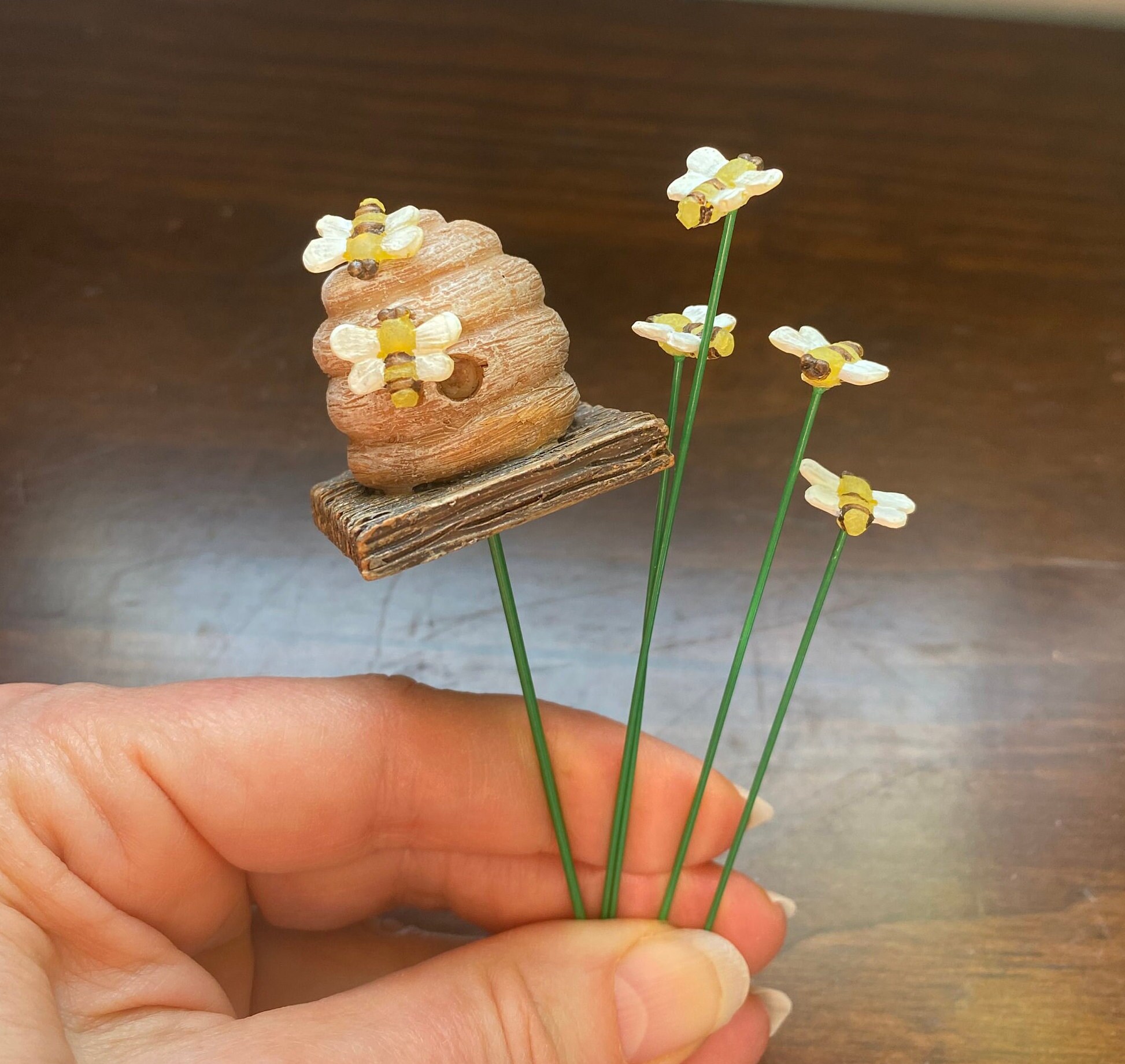 Miniature Beehive and Bees Set of Five Glow in the Dark Fairy Garden ...