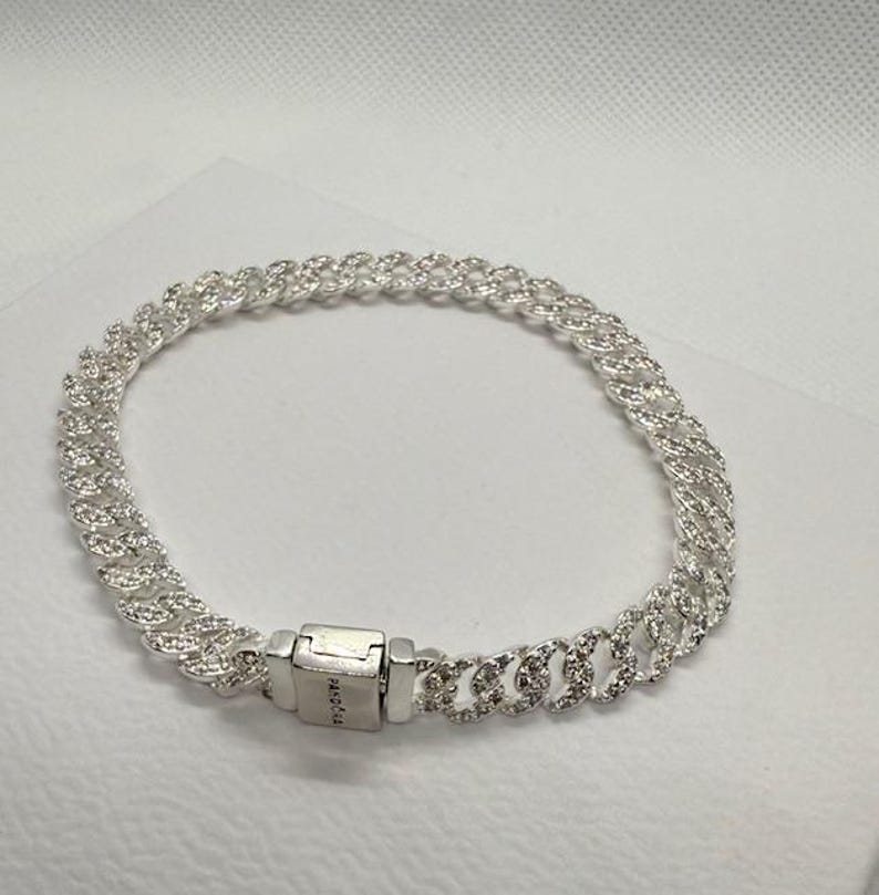 Pandora Sterling Silver Timeless Pavé Cuban Chain Bracelet - Etsy