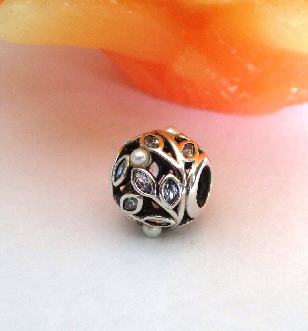 Pandora Sterling Silver Luminous Leaves With Pearl Charm - Etsy