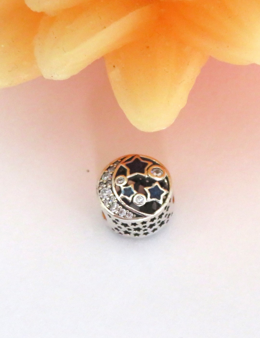 Pandora Sterling Silver Midnight Blue Enamel Vintage Night Sky CZ Charm ...