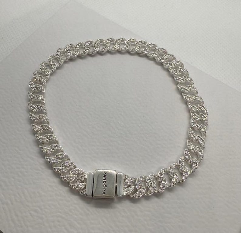 Pandora Sterling Silver Timeless Pavé Cuban Chain Bracelet - Etsy