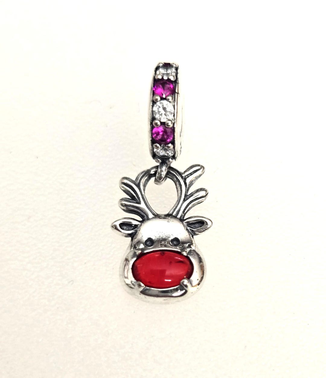 Pandora Sterling Silver Red Nose Reindeer Murano Dangle Charm - Etsy