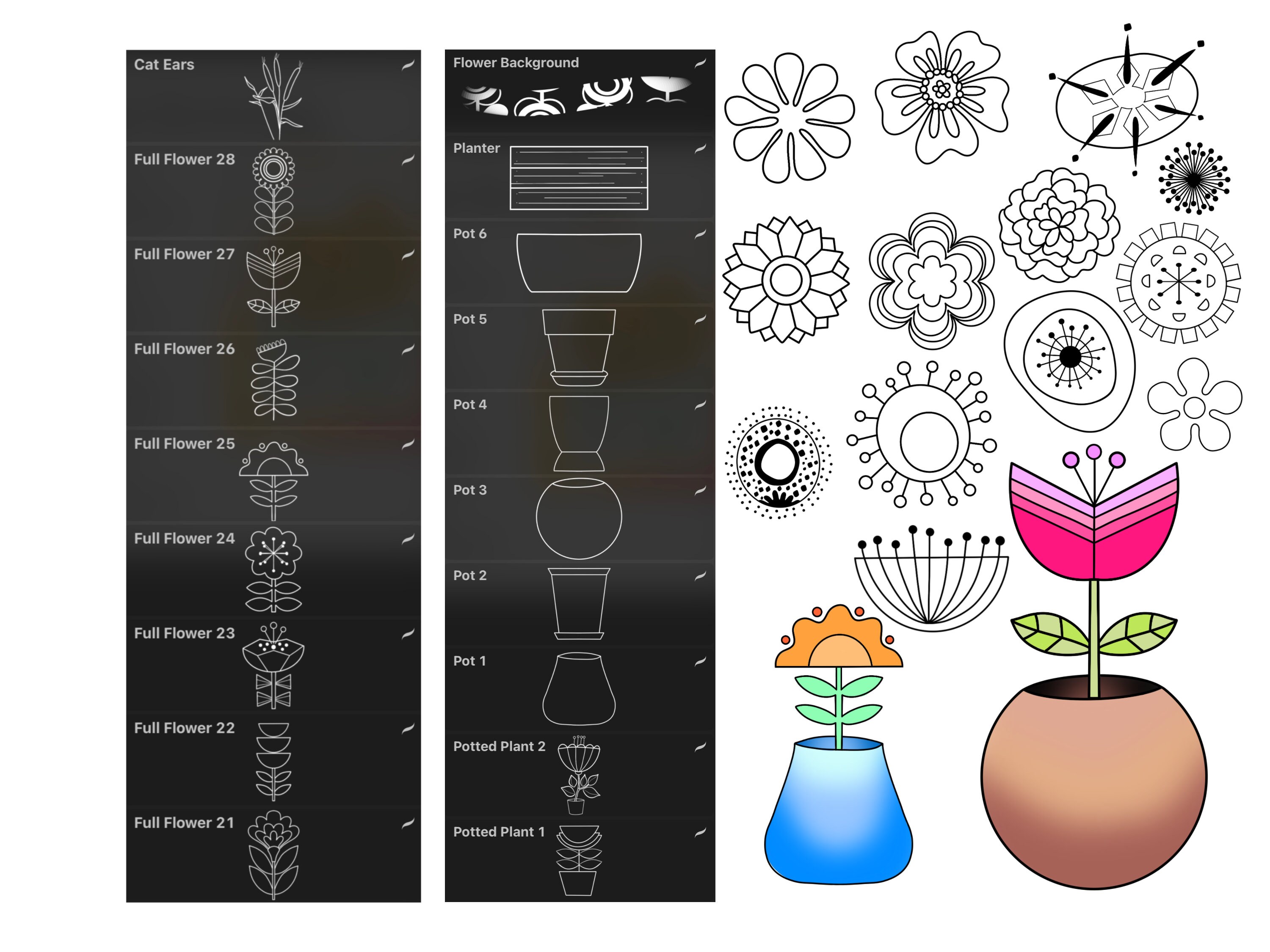 Retro MCM Mid-century Modern Flower Procreate Stamp Set - Etsy