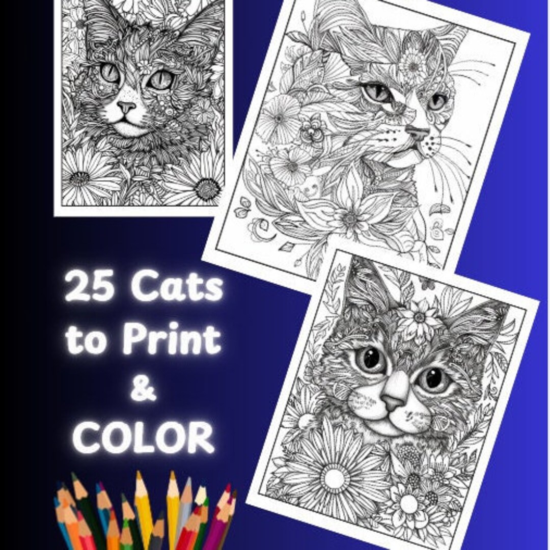 PRINTABLE Cute Kitty Cats Coloring Page, Hand-drawn Coloring Sheet, Cat ...
