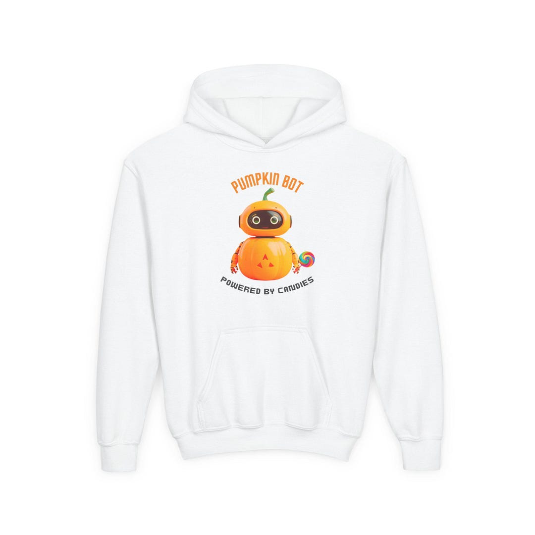 Pumpkin Bot Hoodie With Fun Halloween Design, Youth Sweatshirt, Fall ...