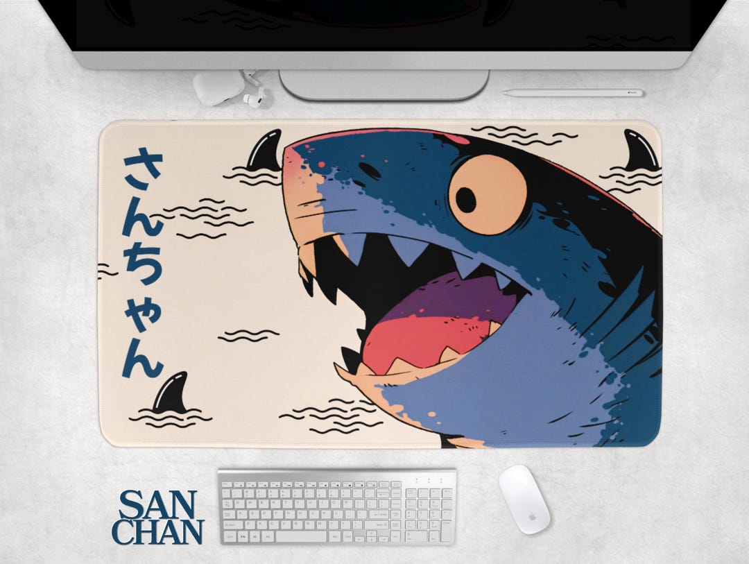 Lofi Happy Shark Desk Mat | XXL Gaming Large Mouse Pad, Keyboard ...