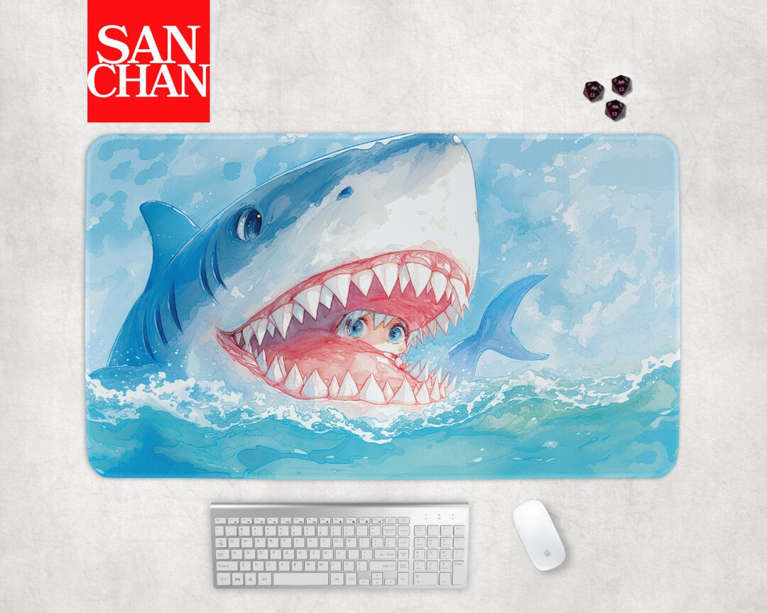 Watercolor Shark Desk Mat XXL Gaming Large Mouse Pad, Keyboard Mat for ...