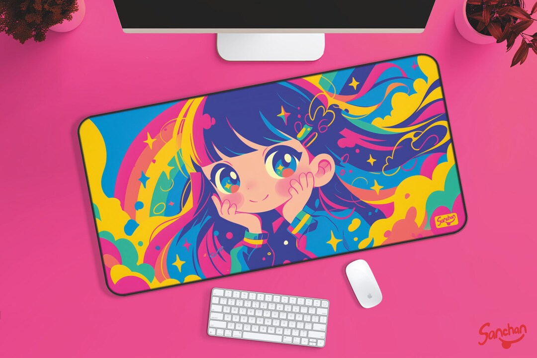Cute Japanese Anime Desk Mat Pink Kawaii Aesthetic Anime Girl Mousepad ...