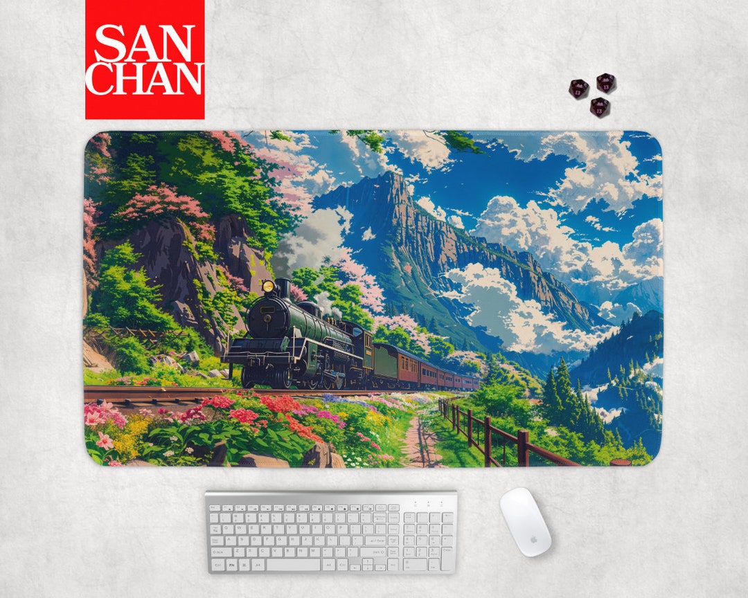 Nature Landscape Steam Train Deskmat Locomotive Mountain Japanese Anime ...