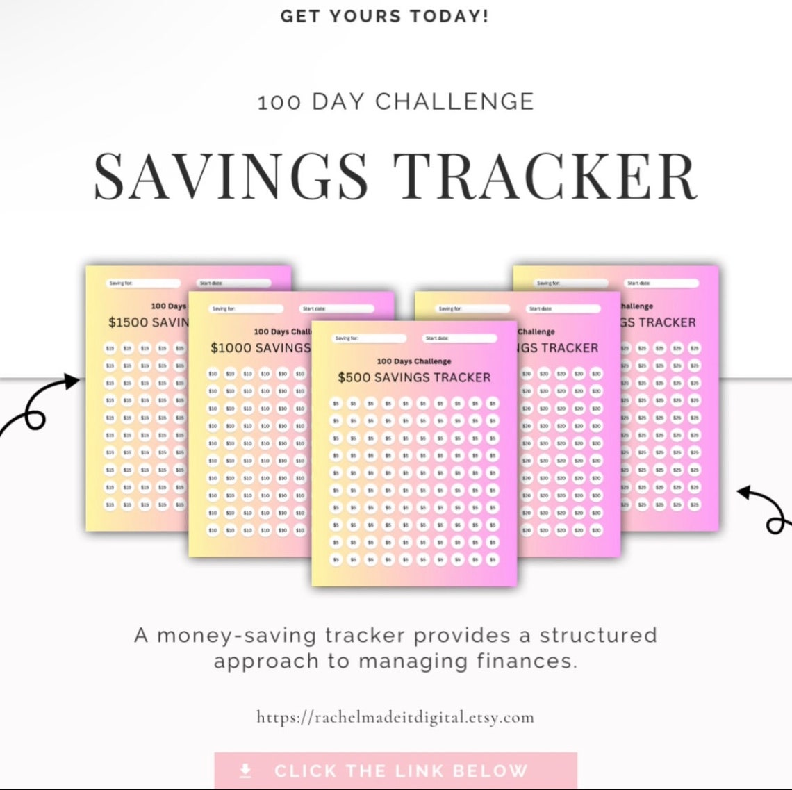 100 Day Money Saving Challenge Tracker | Money Challenge | Canva ...